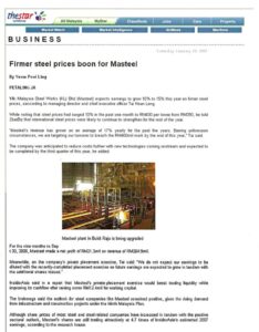 Firmer Steel Prices Boon for Masteel – Malaysia Steel Works